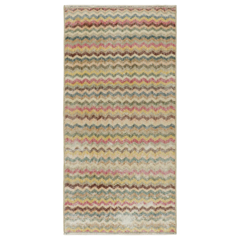 Vintage Zeki Müren Runner with Polychromatic Chevron Patterns, by Rug ...