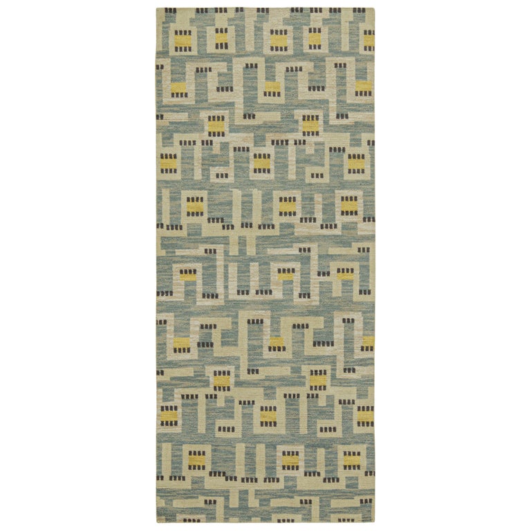 Rug and Kilim’s Scandinavian Style Rug in Blue with Beige and Gold ...