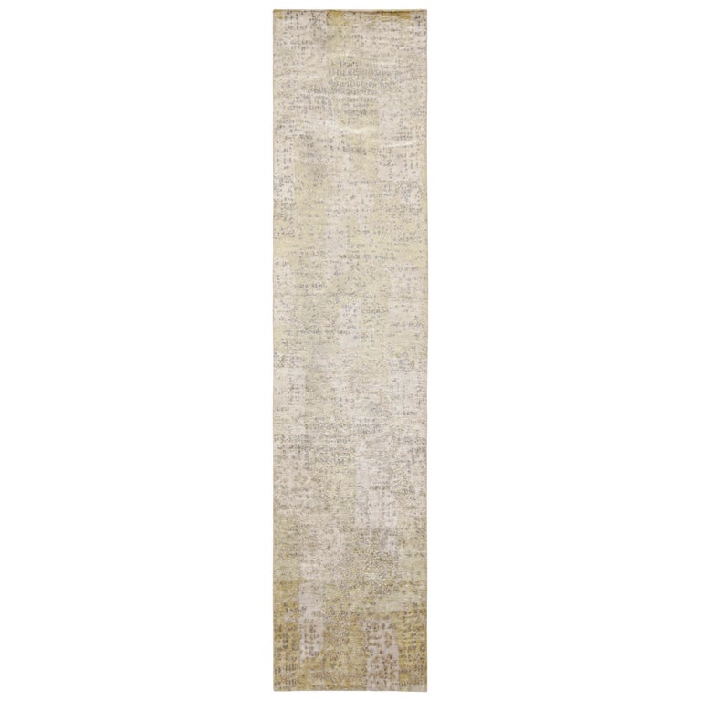 Rug and Kilim’s Abstract Runner in Silver-Gray with Ivory Tones For ...