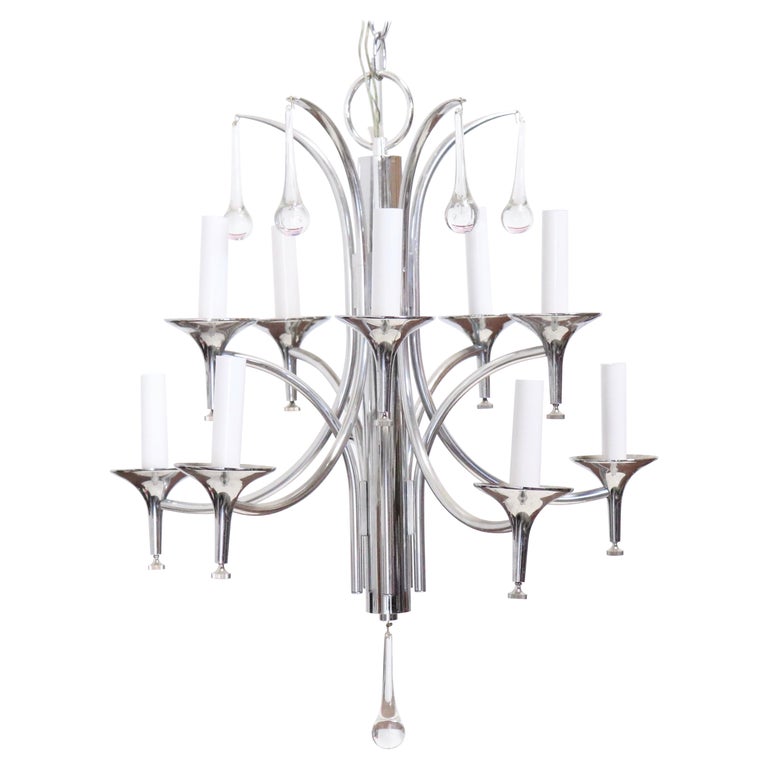 Modern Deco Chrome 8 Arm 2 Tier Dramatic Chandelier For Sale at 1stDibs