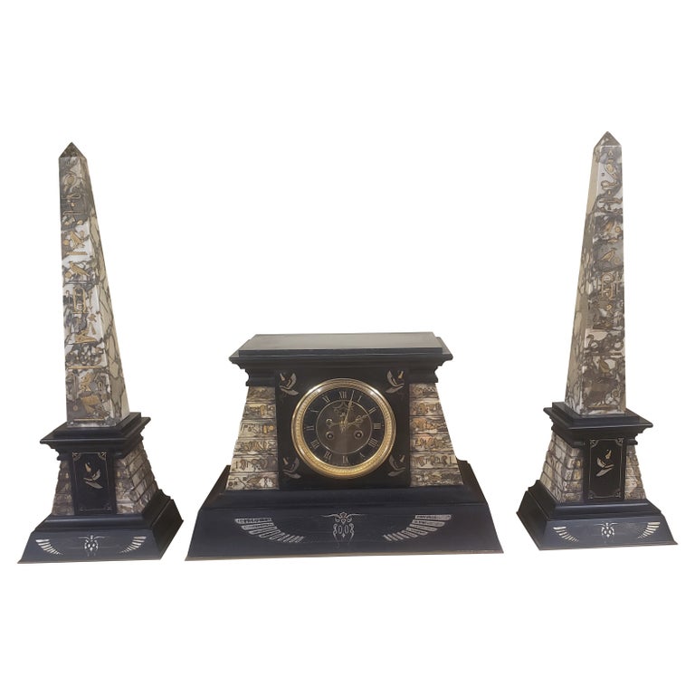 Black, Starr and Frost Victorian Egyptian Revival Clock Garniture Set ...