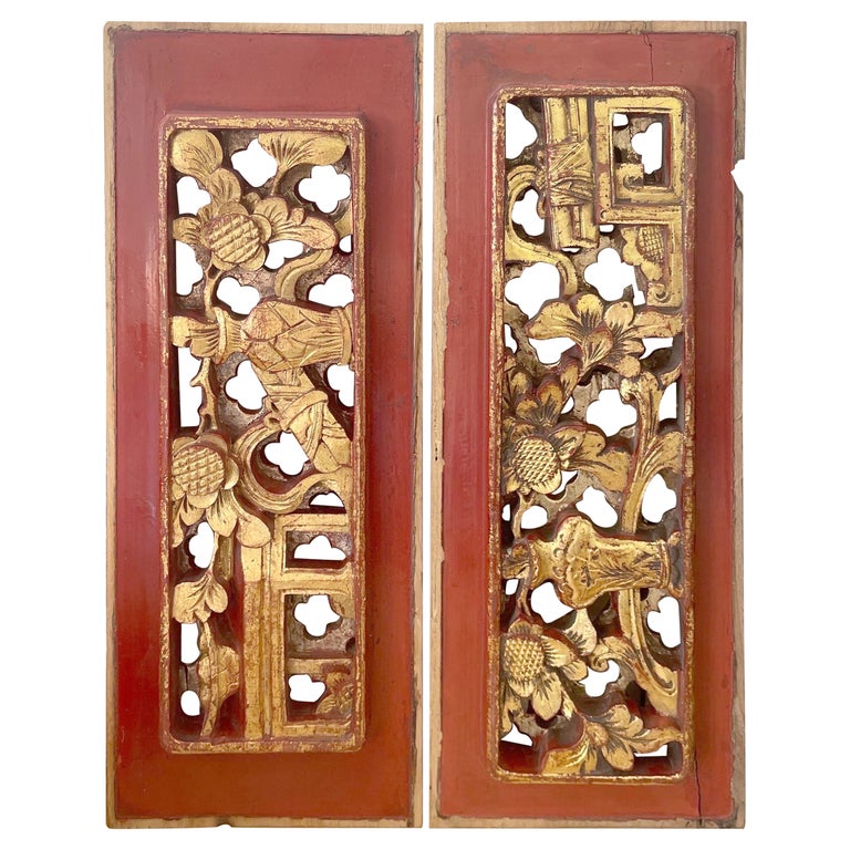 Possibly Antique Wood Panels with Intricate Hand Carving Pair For Sale ...