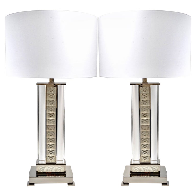 Lalique France, Pair of Raisins Lamps Crystal, Chromed Metal Mount at ...