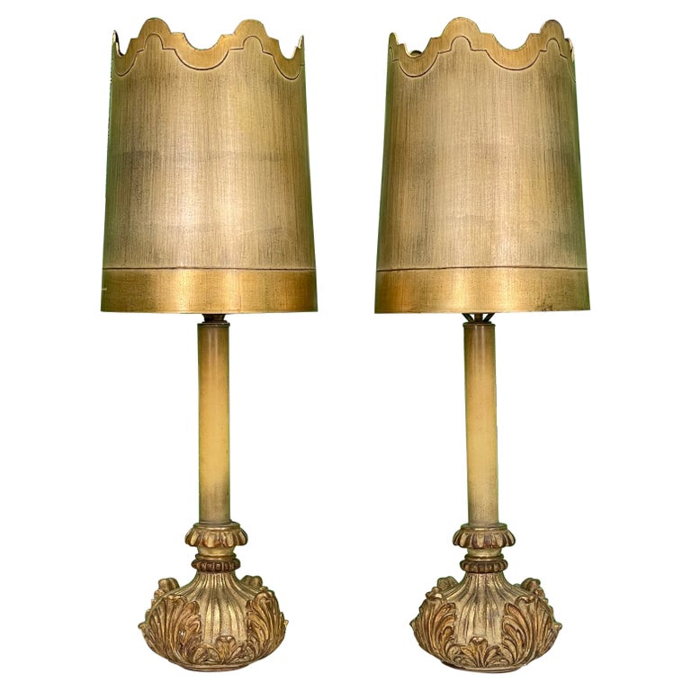 Midcentury Dorothy Draper Style Gold Table Lamps For Sale at 1stDibs
