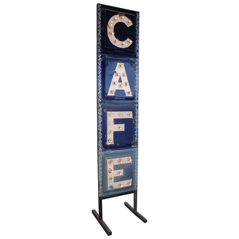 Vintage "CAFE" Illuminated Porcelain Sign at 1stDibs