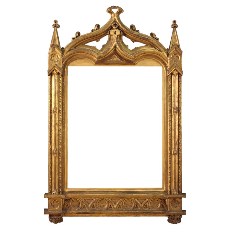 19th Century Gold Wood and Plaster Italian Antique Neo-Gothic Frame ...