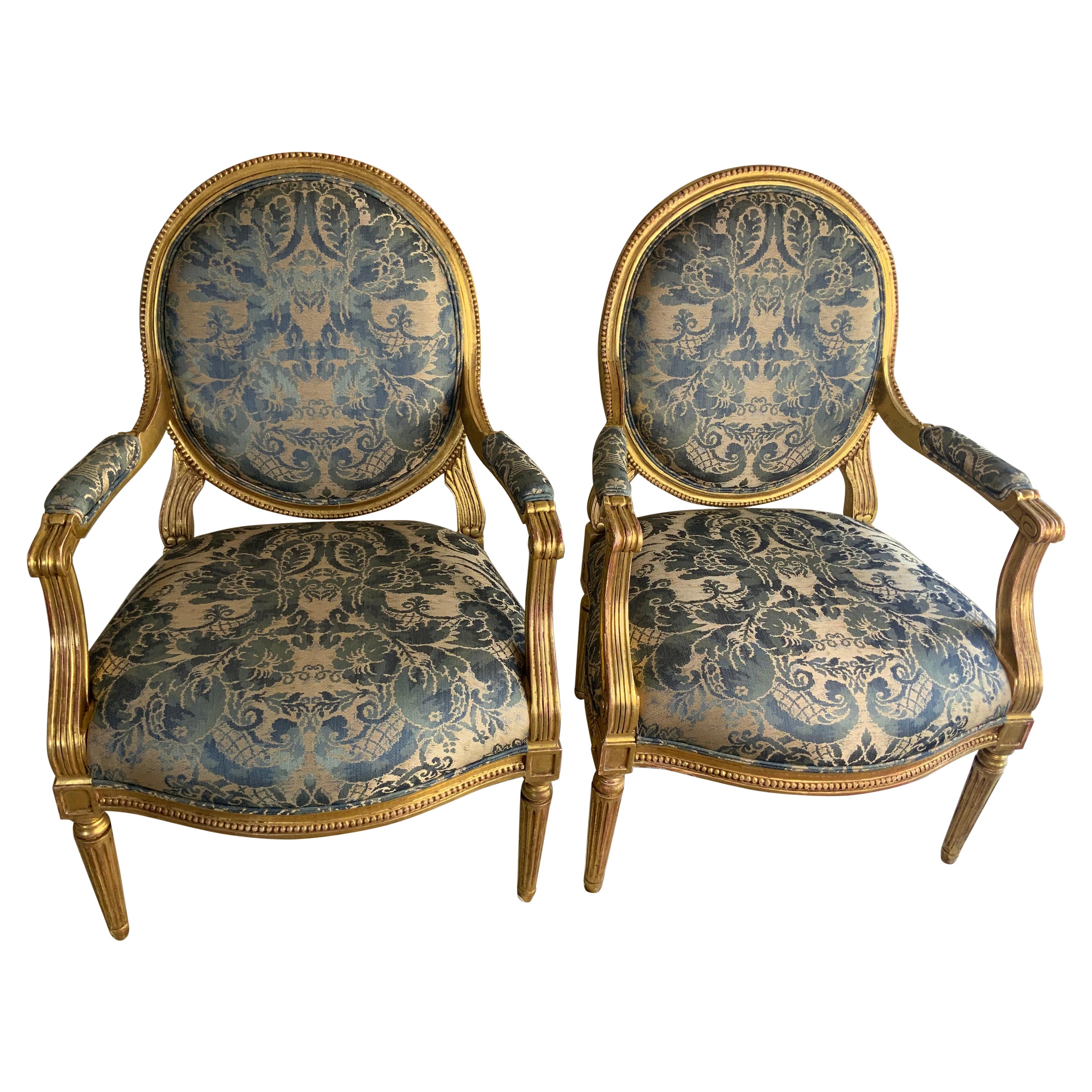Michael Taylor Louis XV1 Style Gilt Armchairs at 1stDibs