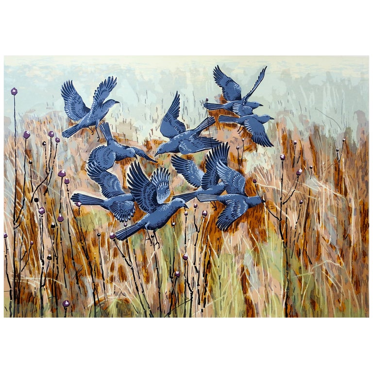 Guy MacCoy - Impression sérigraphie oiseaux noirs des années 1960 En ...
