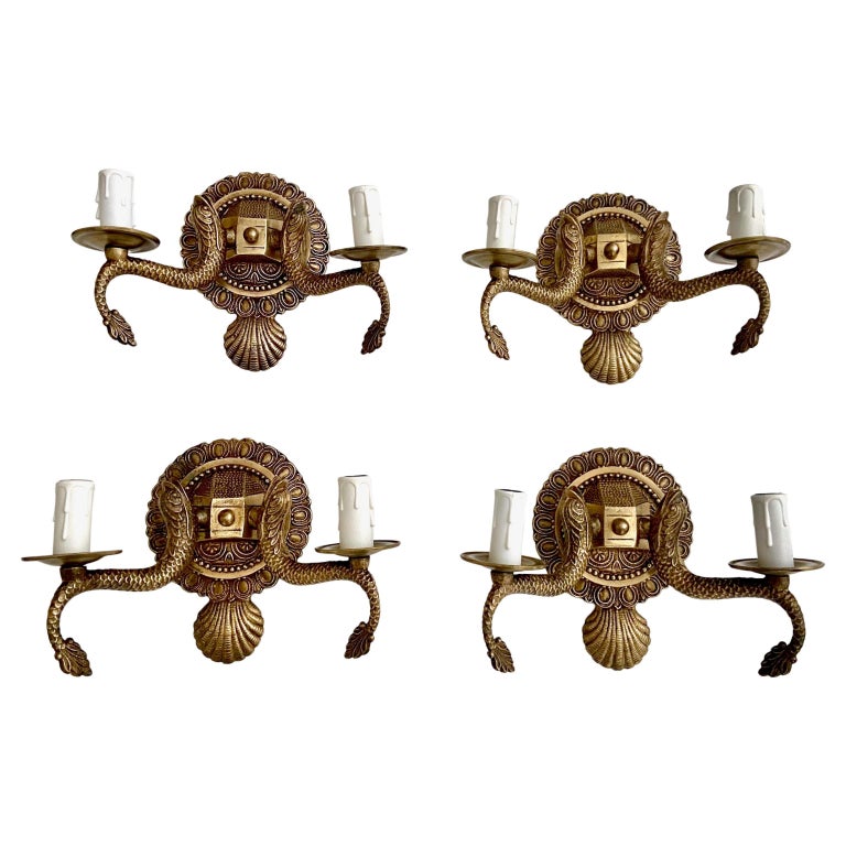 Set 4 Seashell and Dolphin Neoclassic Brass Wall Sconces For Sale at ...