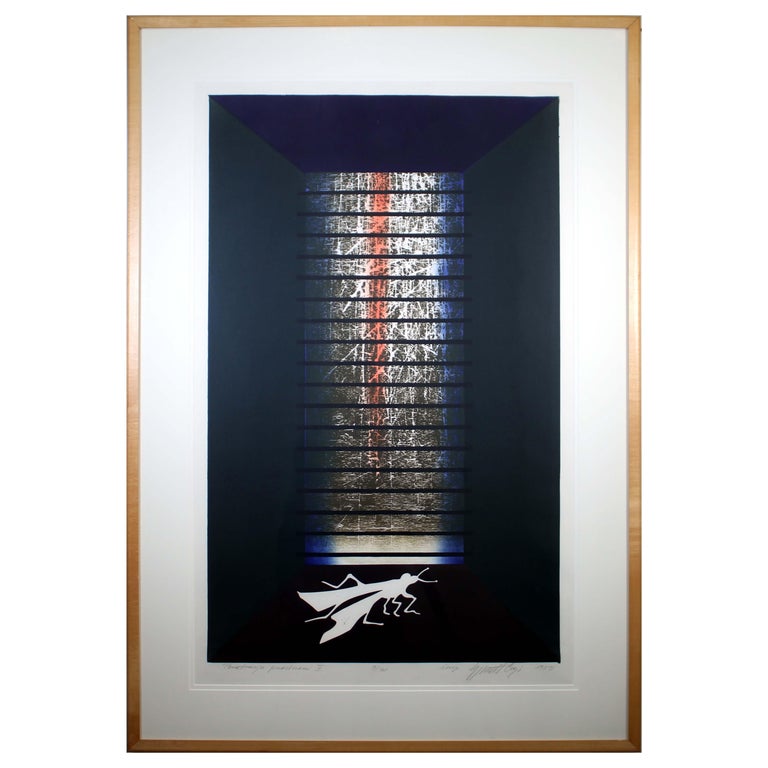Zygmunt Czyz Surrealist Grasshopper Signed Linocut On Paper 930 Framed