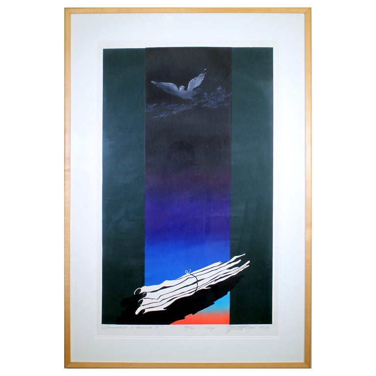 Zygmunt Czyz Surrealist Soaring Dove Signed Linocut on Paper 20/30 ...