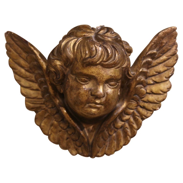 19th Century French Carved Giltwood Wall Hanging Winged Cherub For Sale ...