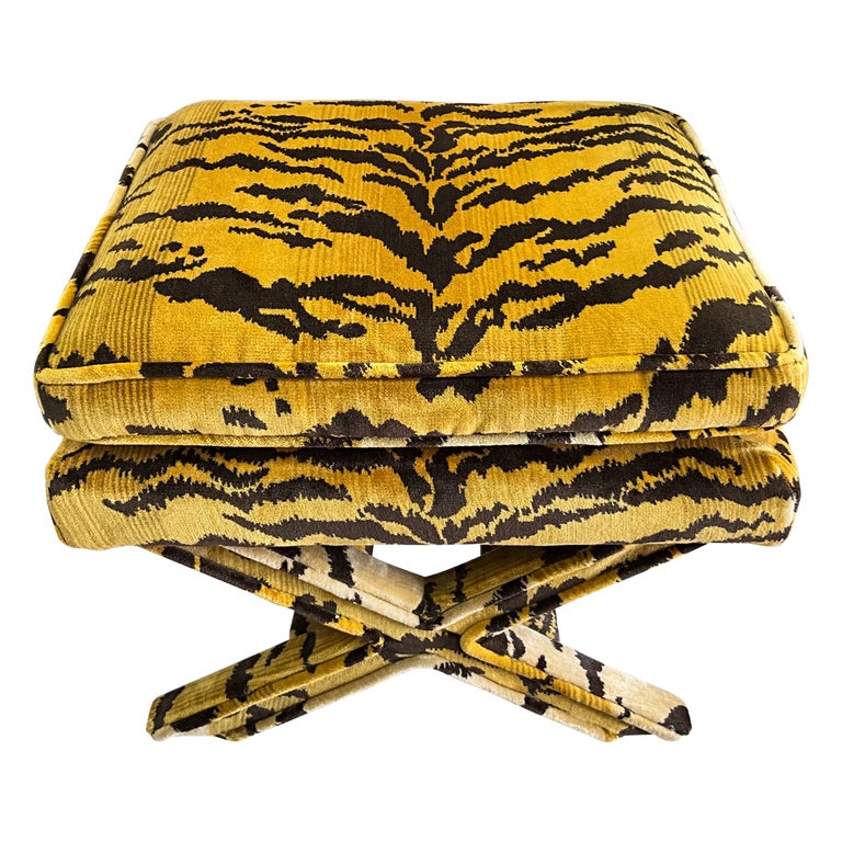 Neo-Classical Style Scalamandre Tiger Velvet Upholstered X-Bench ...