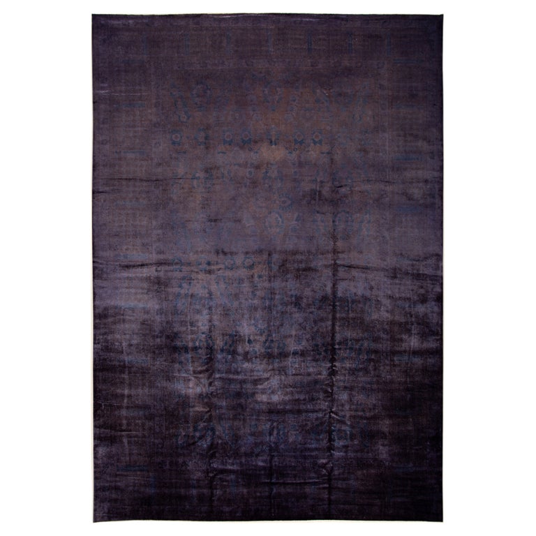 Modern Overdyed Handmade Floral Grey Wool Rug For Sale at 1stDibs