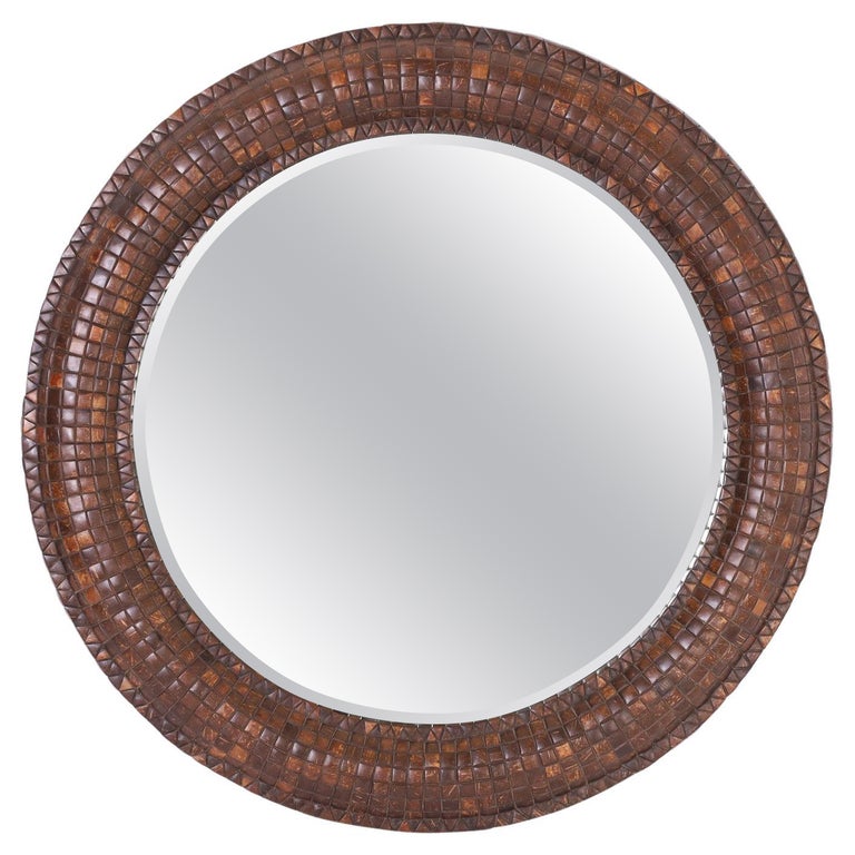 Maitland-Smith Large Round Coconut Shell Mirror For Sale at 1stDibs