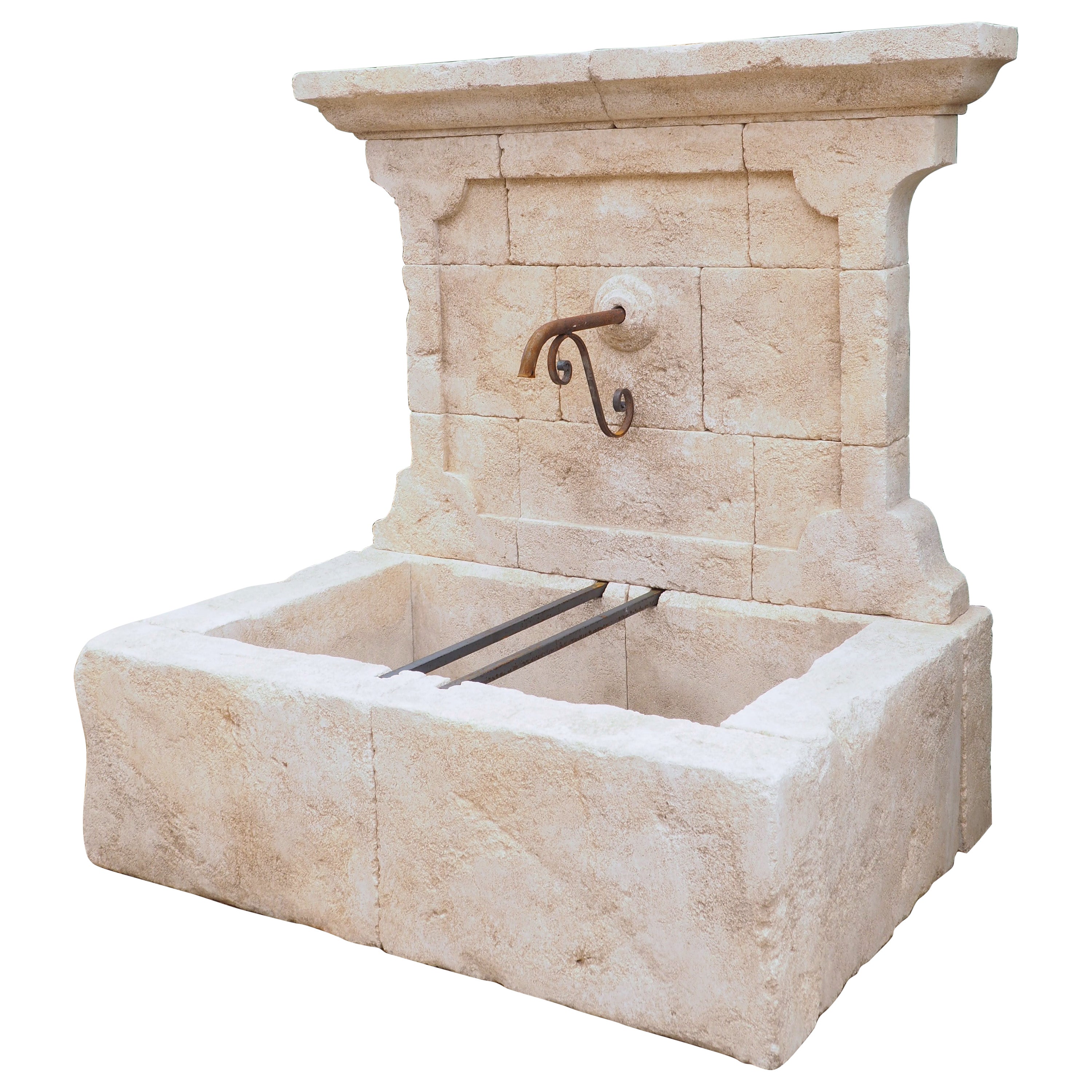 Carved Rectangular Limestone Center Fountain from Provence, France at ...