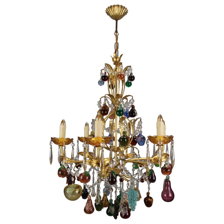 Italian Venetian Gilt Metal Six-Light Chandelier with Murano Glass ...