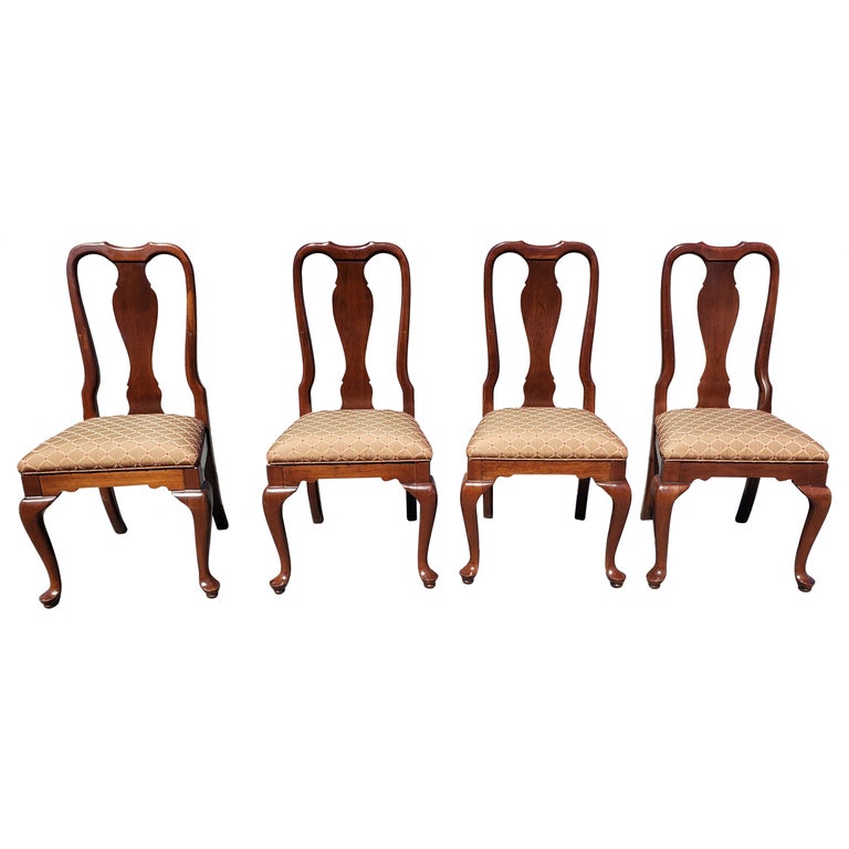 Set of Four Ethan Allen Georgian Cherry Upholstered Dining Chairs For ...