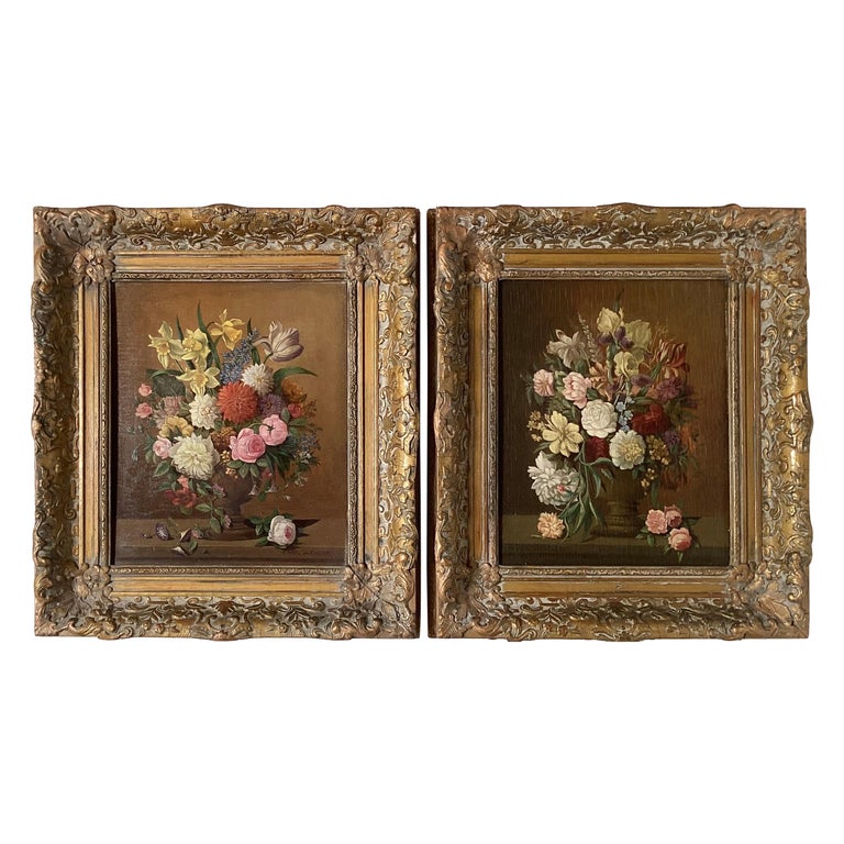 Pair of Flemish Style Floral Still Lifes by Karl Heiner For Sale at 1stDibs