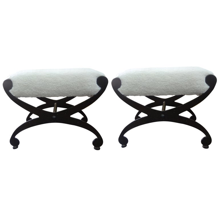 Pair of Midcentury Wrought Iron Curule Benches For Sale at 1stDibs