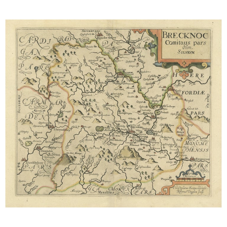 Original Antique Map of Brecknockshire, Wales For Sale at 1stDibs
