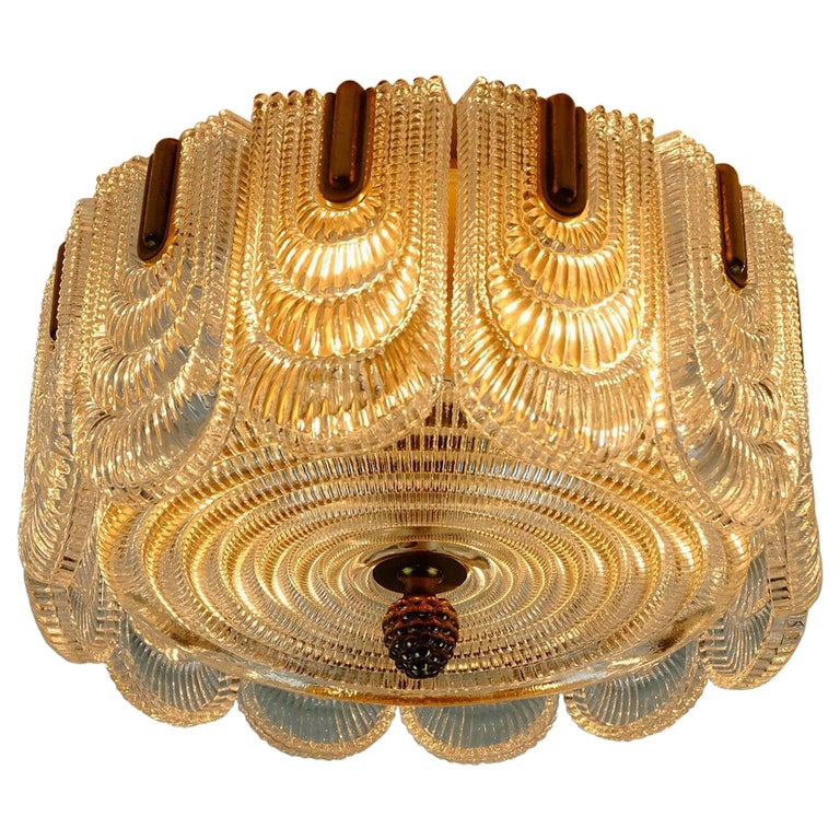 1960s Ceiling Lamp Ceiling Fixture Brass and Glass Hollywood Regency ...