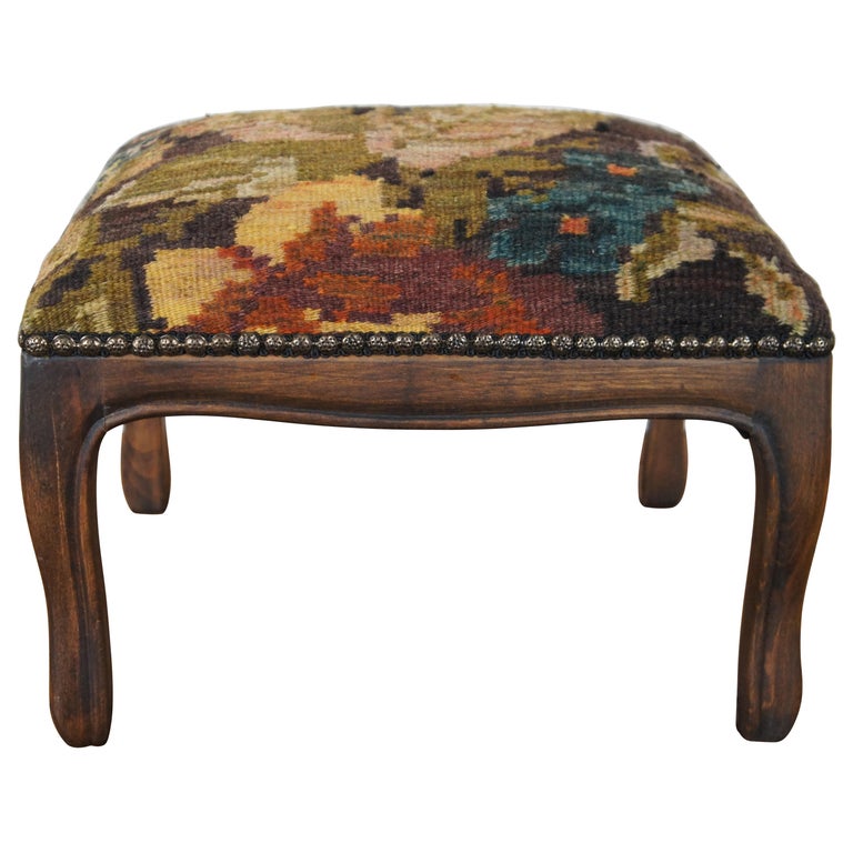 Vintage Rectangular Needlepoint Embroidered Floral Foot Stool Rest ...