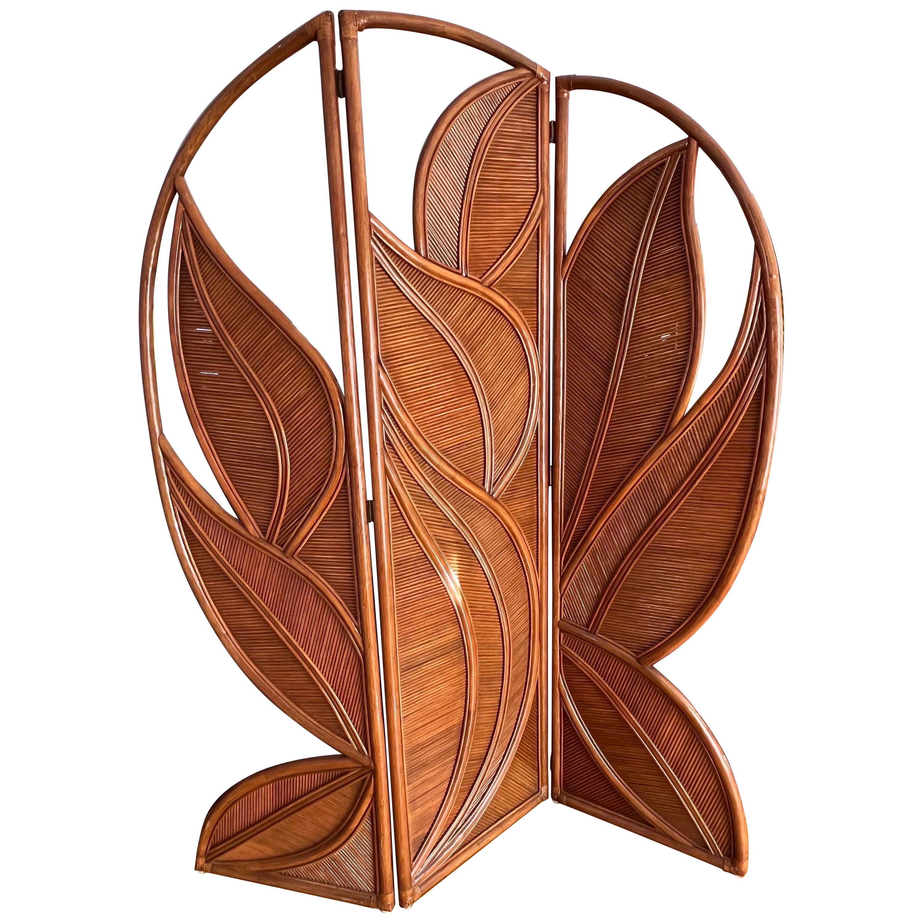 1970 Pencil Reed Rattan Room Divider in the Style of Gabrielle Crespi ...