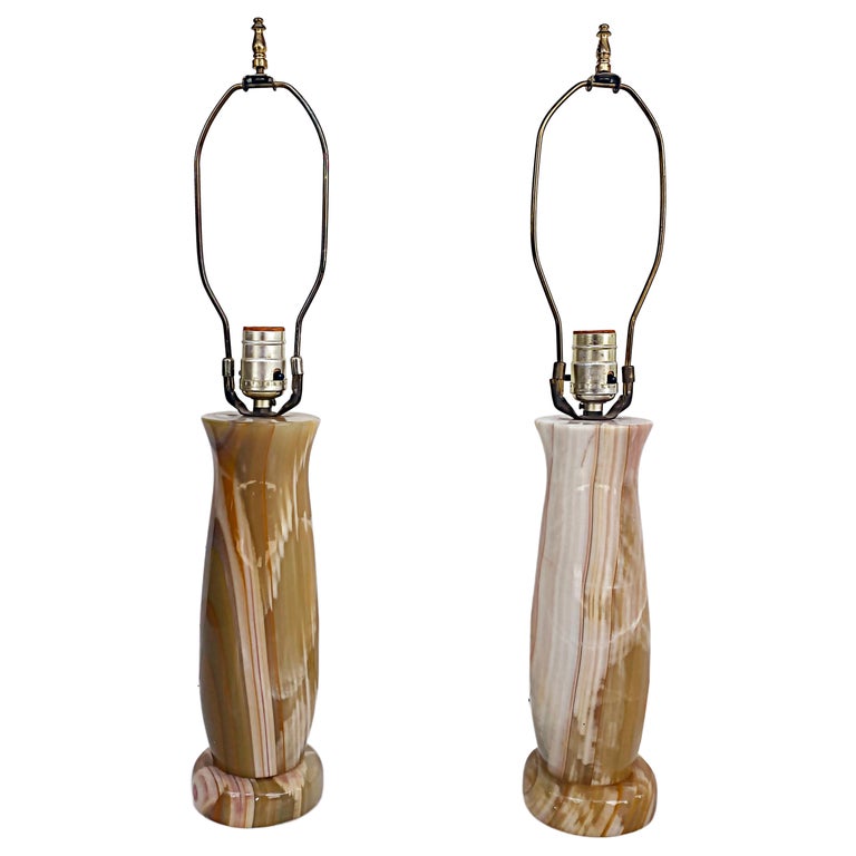 Vintage Pair of Agate Table Lamps on Round Circular Bases For Sale at ...