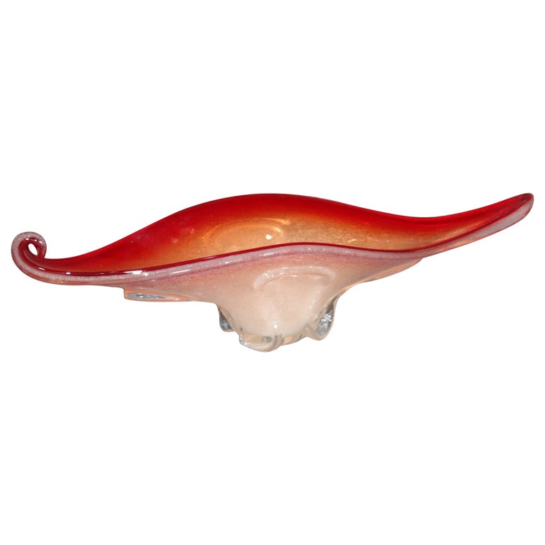 Mid-Century Modern Beautiful Italian Murano Glass Freeform Red Bowl ...