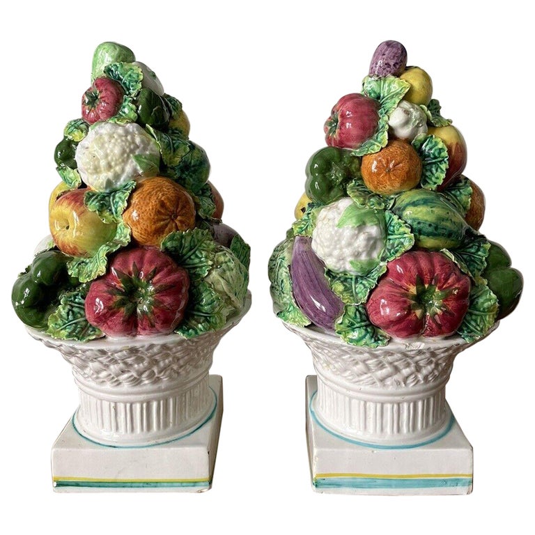 Vintage Large Italian Majolica Ceramic Fruit and Vegetable Topiaries ...