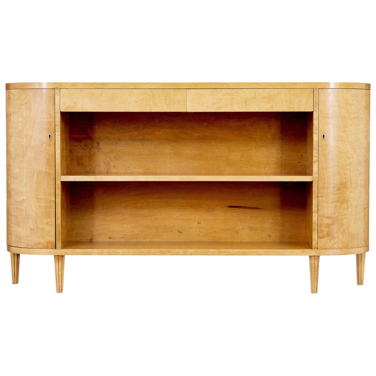 Swedish Midcentury Shaped Low Open Bookcase For Sale at 1stDibs