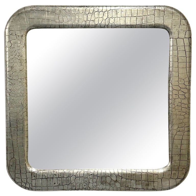 Mid-Century Modern Wall Mirror, Embossed Crocodile Leather, Baughman ...