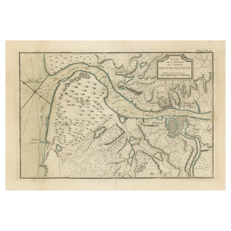 Antique Map of the Adour River, Near Bayonne, France For Sale at 1stDibs