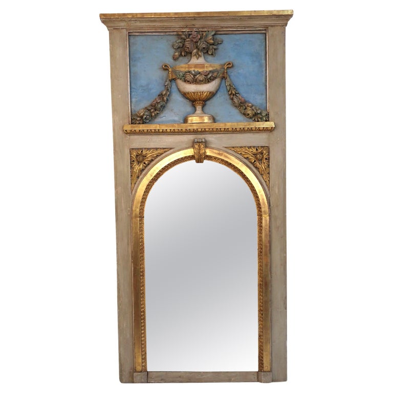 19th Century Blue, Green, Gold, Trumeau Mirror with Urn, Garland and ...