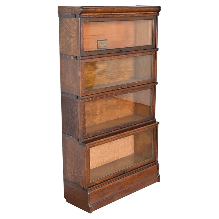 Antique Globe Wernicke Arts and Crafts Oak Four-Stack Barrister Bookcase, 1920s For Sale at 1stDibs