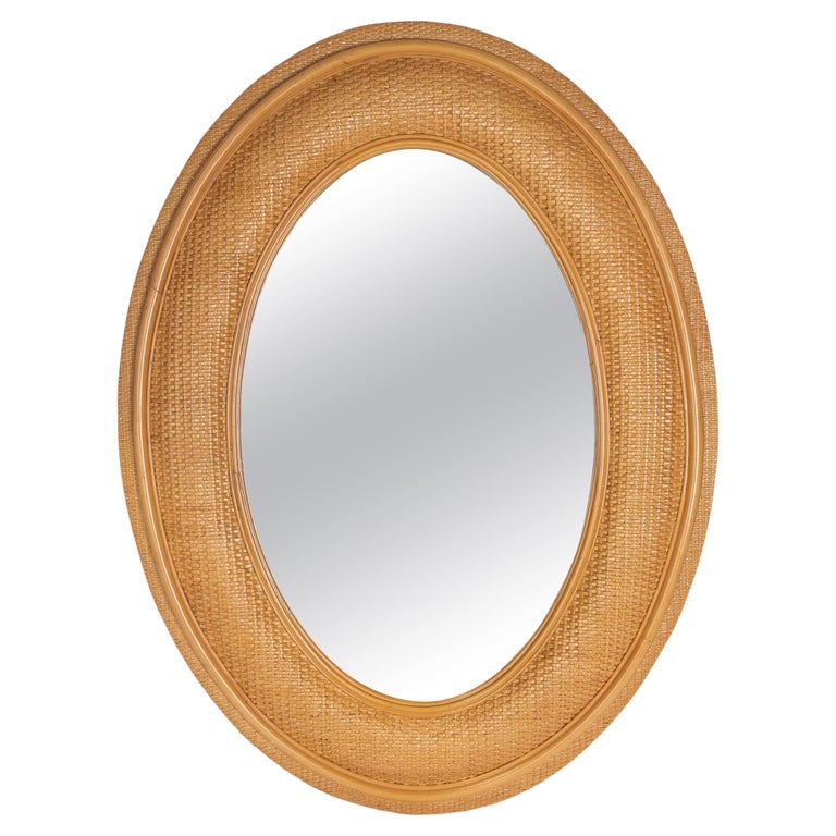 1970s Oval Wicker Wall Mirror For Sale at 1stDibs