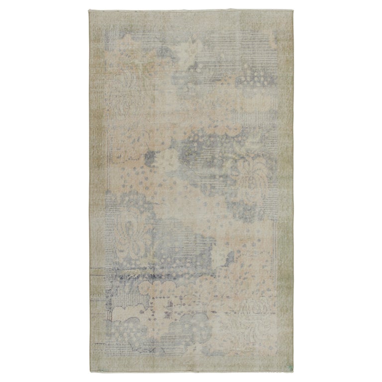 1960s Vintage Distressed Rug in Blue, Green and Beige Abstract Patterns ...