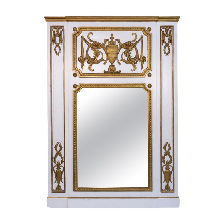 White and Gold Trumeau Mirror with Urn and Swag Decoration For Sale at ...