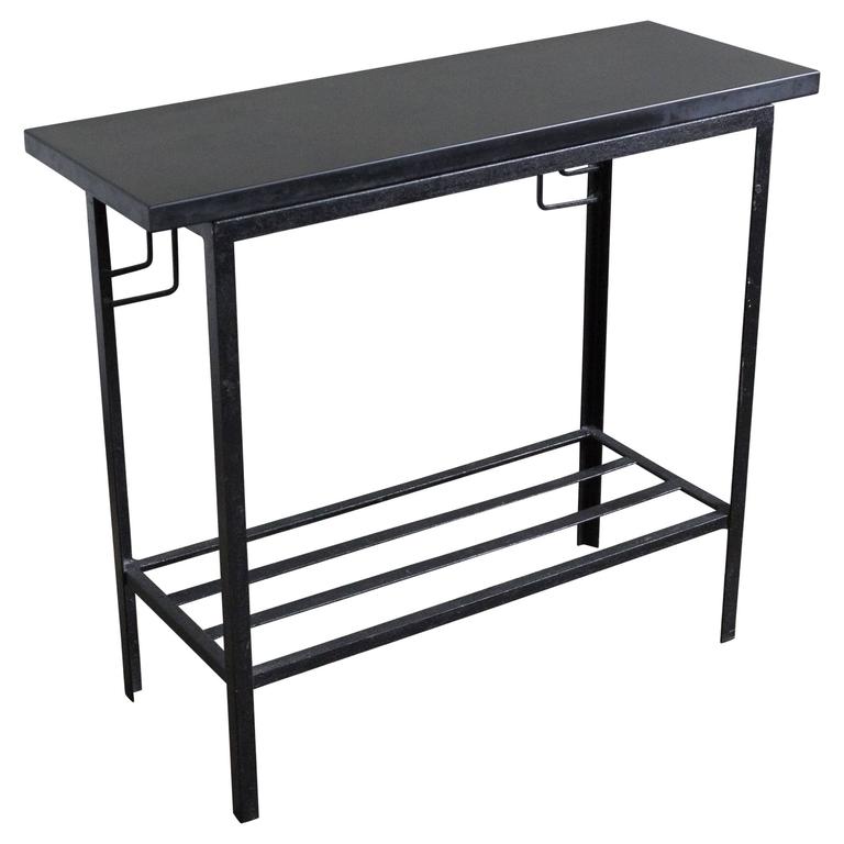 Painted Black Iron Console with Black Stone Top, Mid-Century Modern at ...