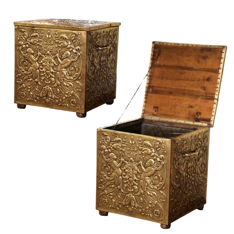 19th Century French Repousse Brass Coal Bin with Neoclassical Motifs ...