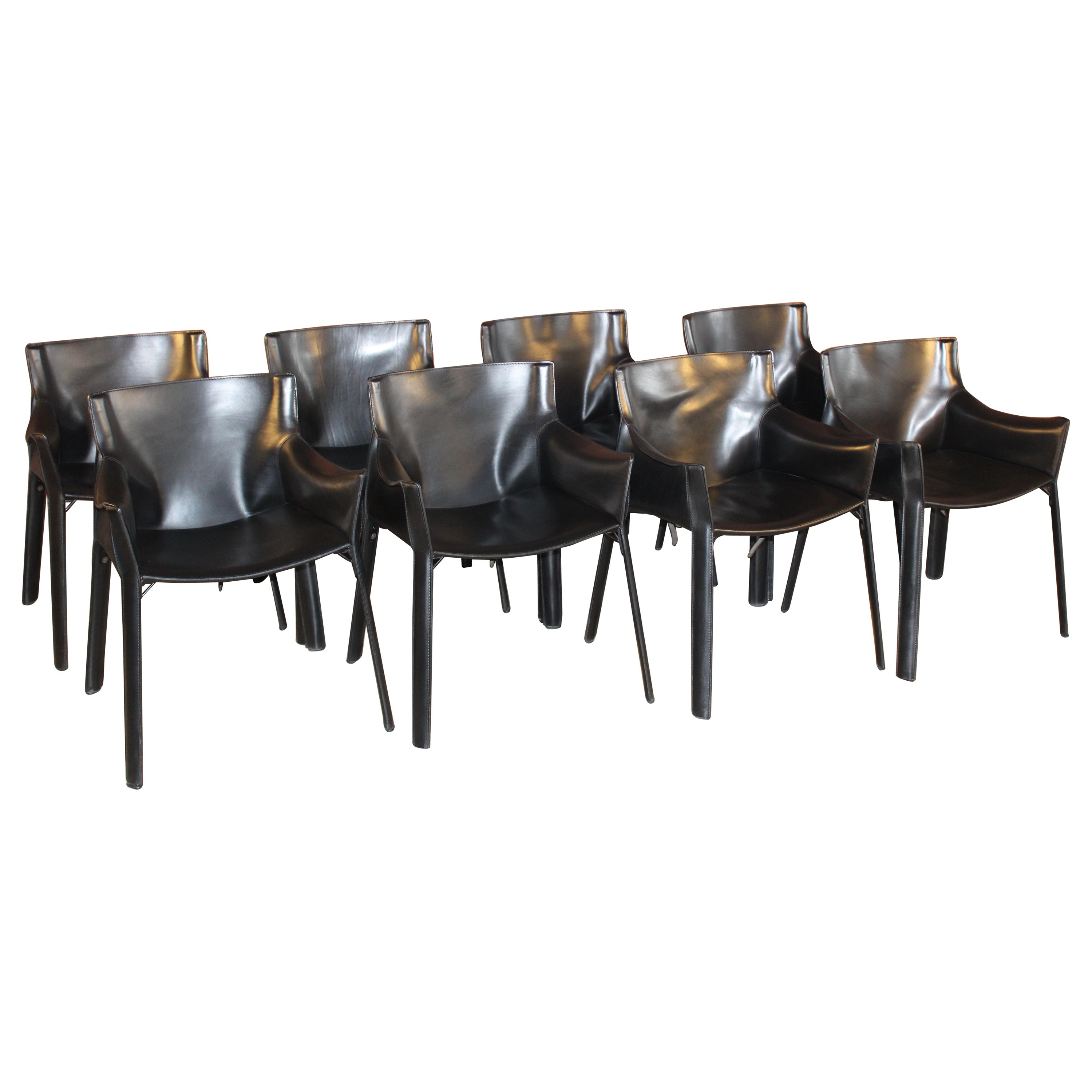 Set of Eight Leather Dining Chairs in the Style of Mario Bellini for ...