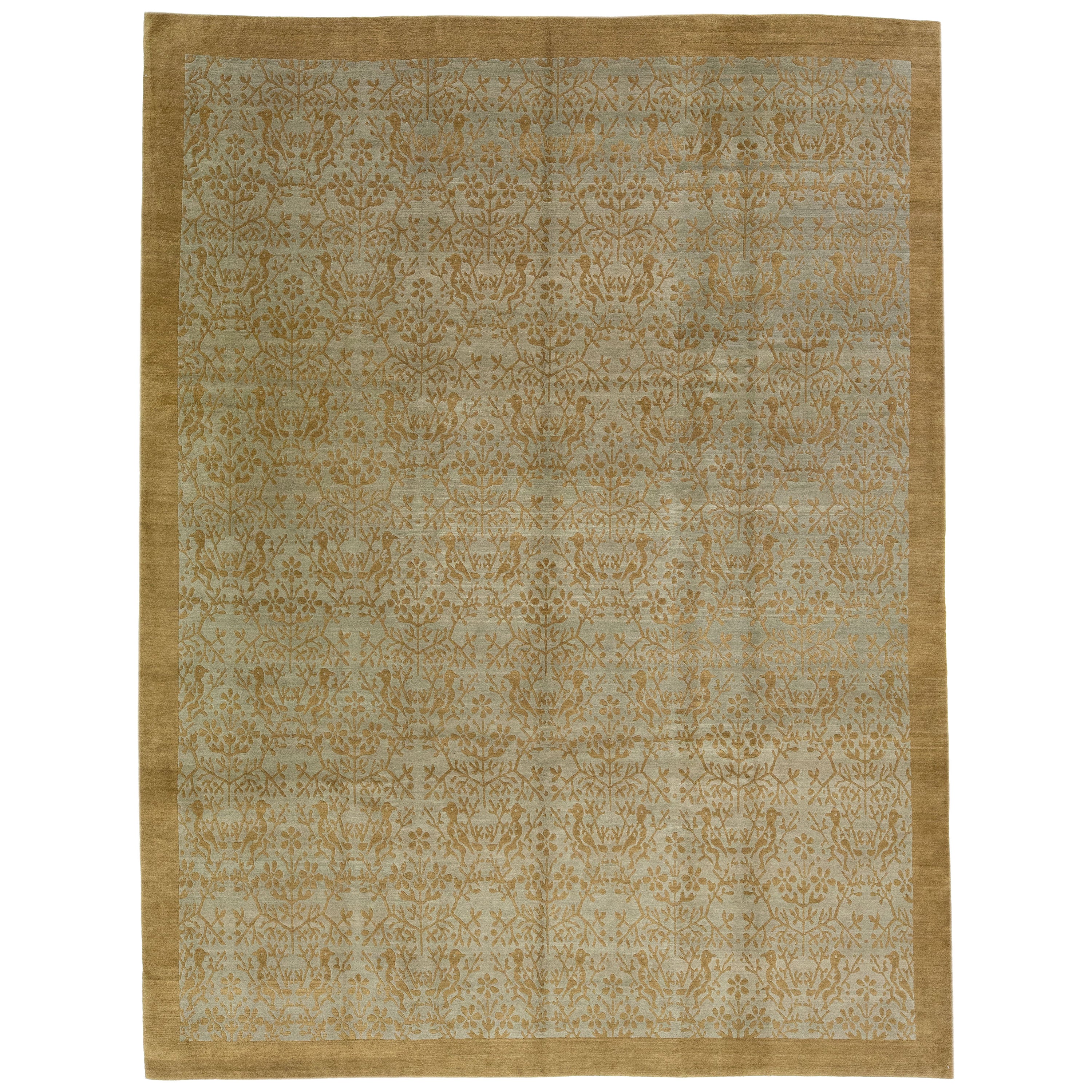 Wool and Silk Handmade Contemporary Tibetan Rug with Allover Multicolor ...