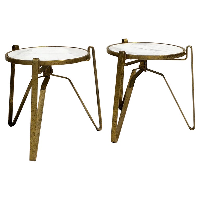 Pair of Italian Modernist Style Marble and Gold Leaf Metal Side Tables ...