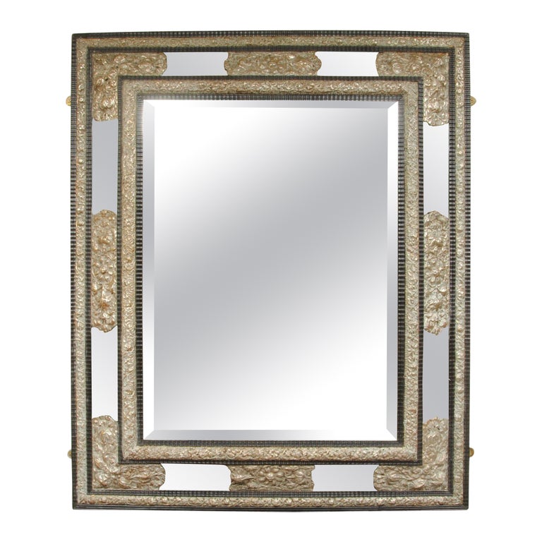 Large Flemish Ebonized Ripple Cushion Mirror with Silvered Decoration ...