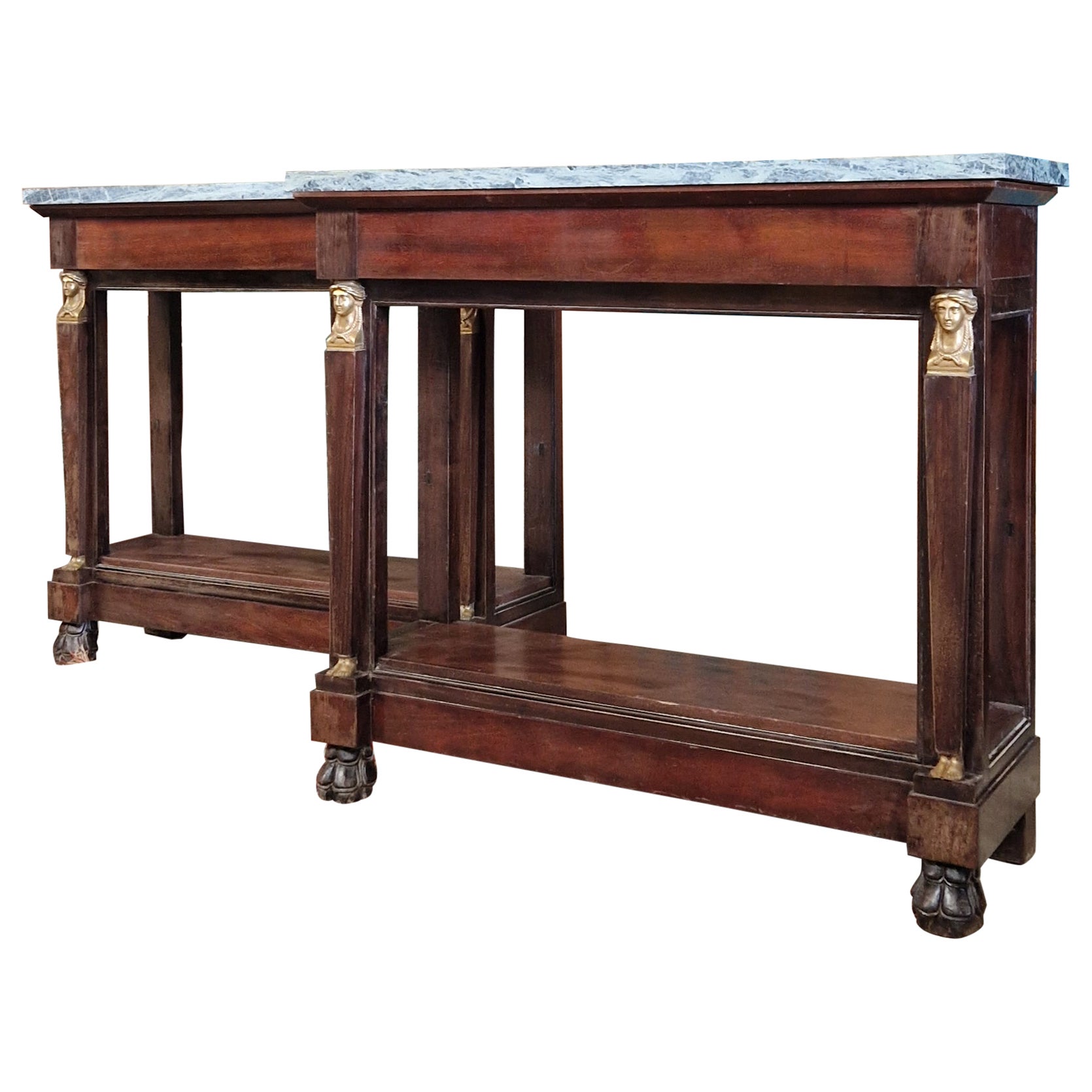 French Empire Style Mahogany Console with Marble Top at 1stDibs