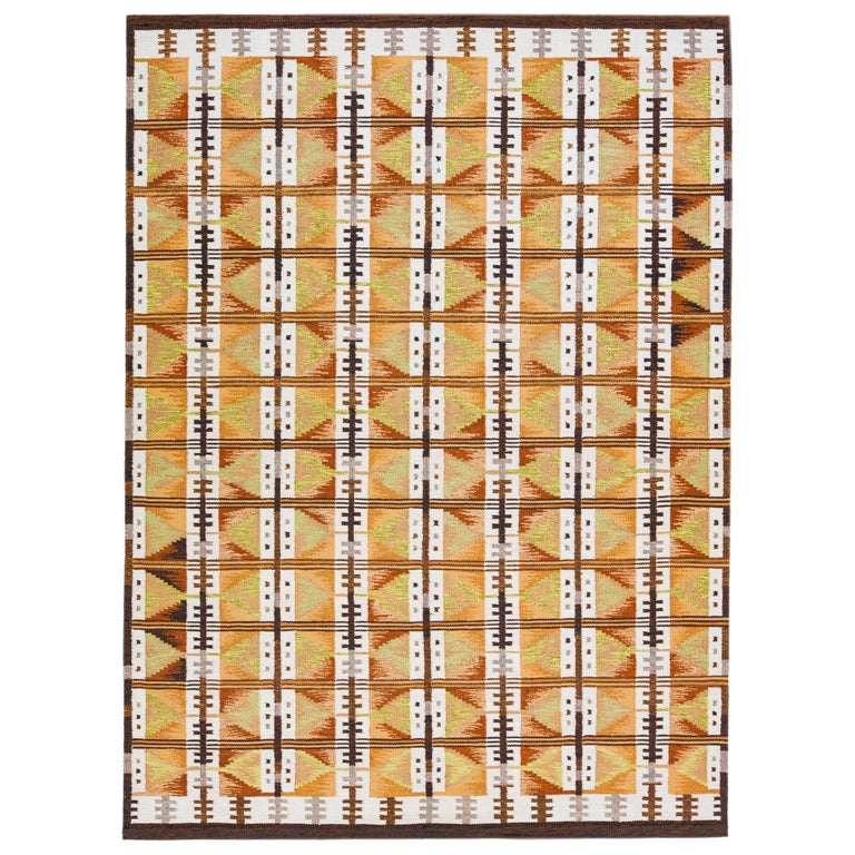Modern Scandinavian Handmade Wool Rug with Allover Geometric Motif For ...