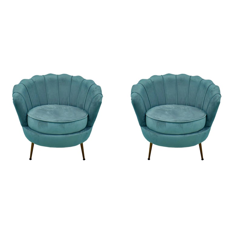 Pair Armchair Turquoise Velvet Upholstered New For Sale at 1stDibs