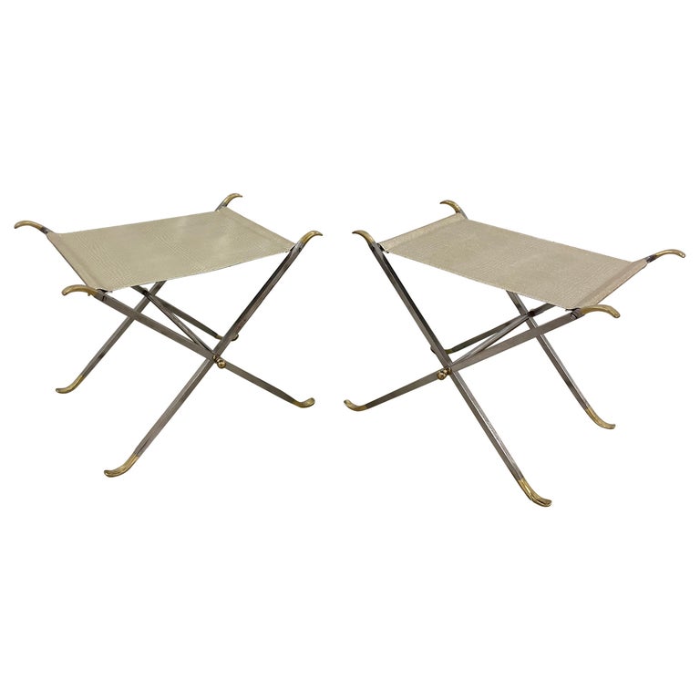 Pair of Italian Neoclassical Style Steel and Brass Folding Campaign ...