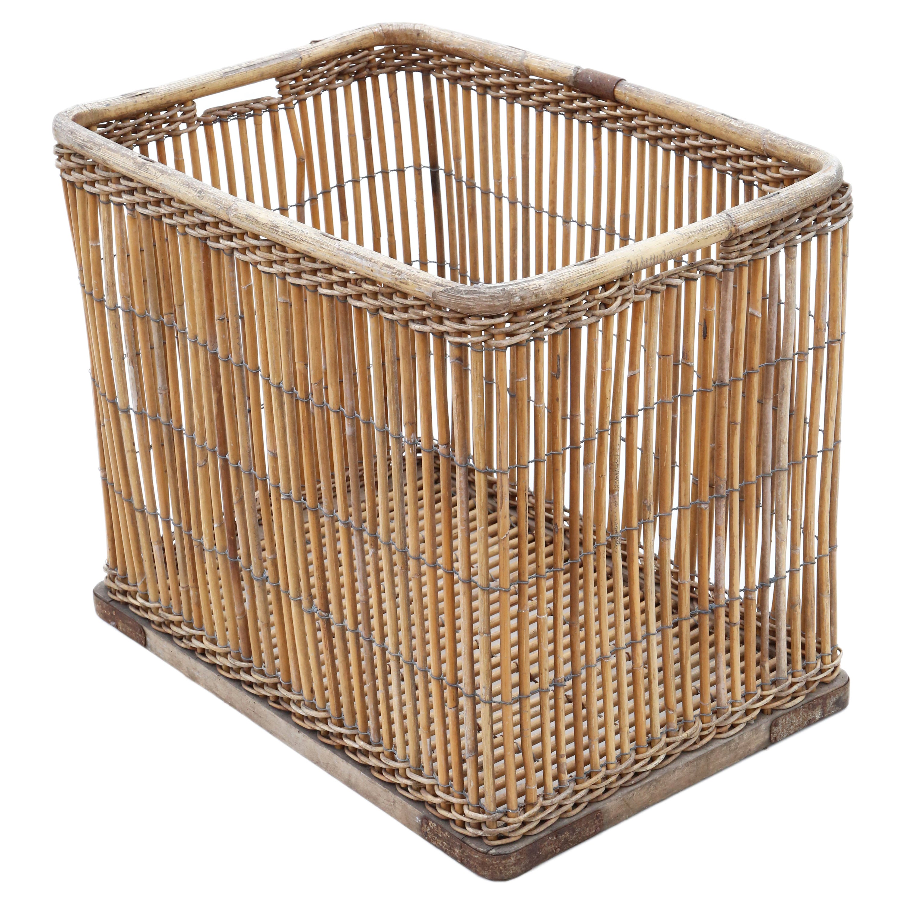 Vintage Large Strong Cane and Pig Skin Log Storage Basket at 1stDibs